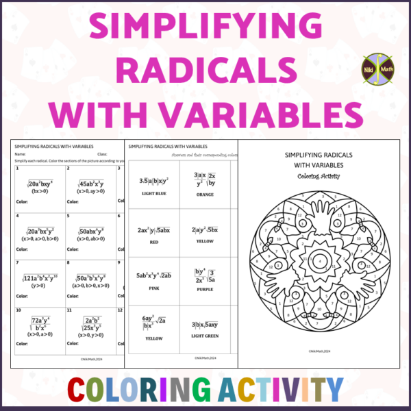 Simplifying Radicals/Square Roots with Variables - Color by Code ...