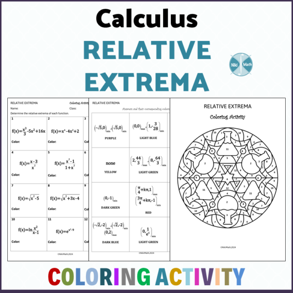 Calculus: Relative Extrema - Coloring Activity/Color by Code - Teacher ...