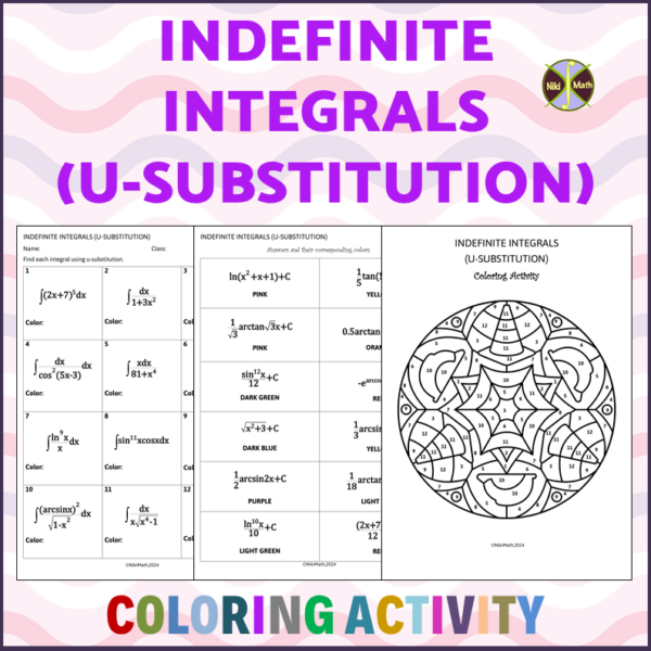Calculus: Indefinite Integrals U-Substitution - Color by Code - Teacher ...