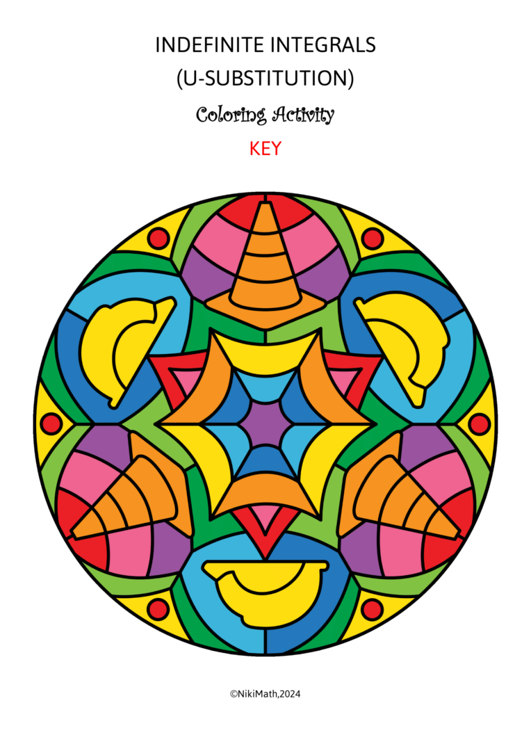 Calculus: Indefinite Integrals U-Substitution - Color by Code - Teacher ...