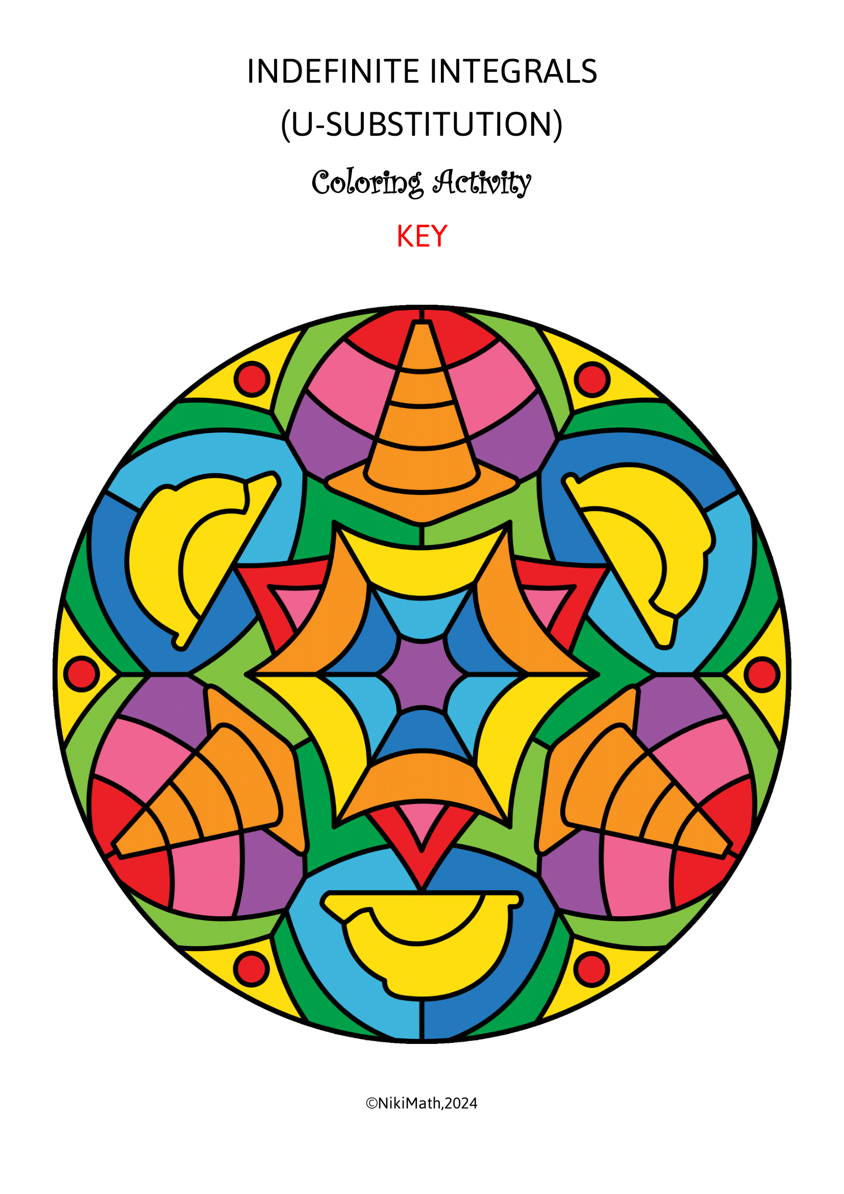 Calculus: Indefinite Integrals U-Substitution - Color by Code - Teacher Professional Development