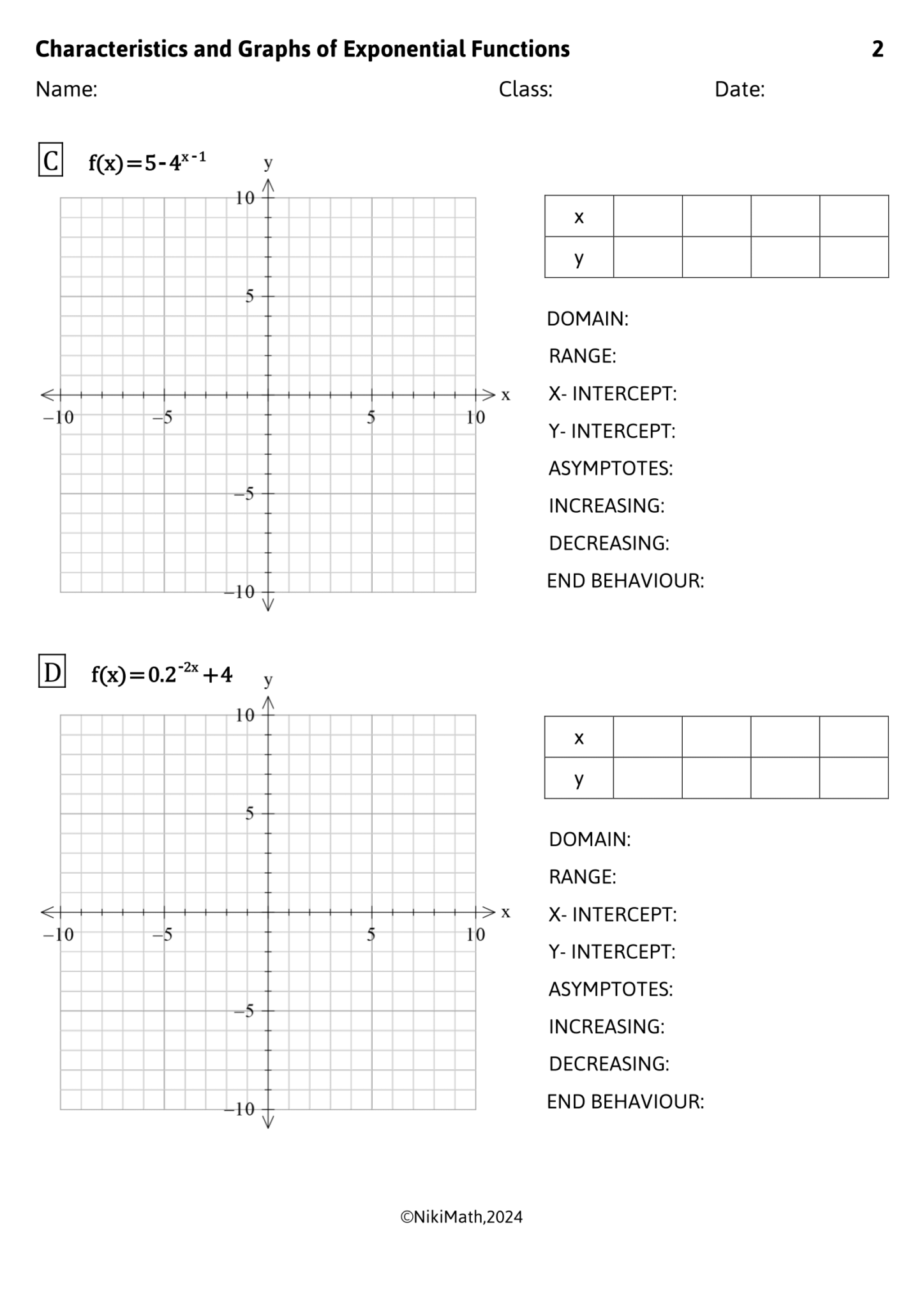 Key Features and Graphs of Exponential Functions - Practice - Teacher ...