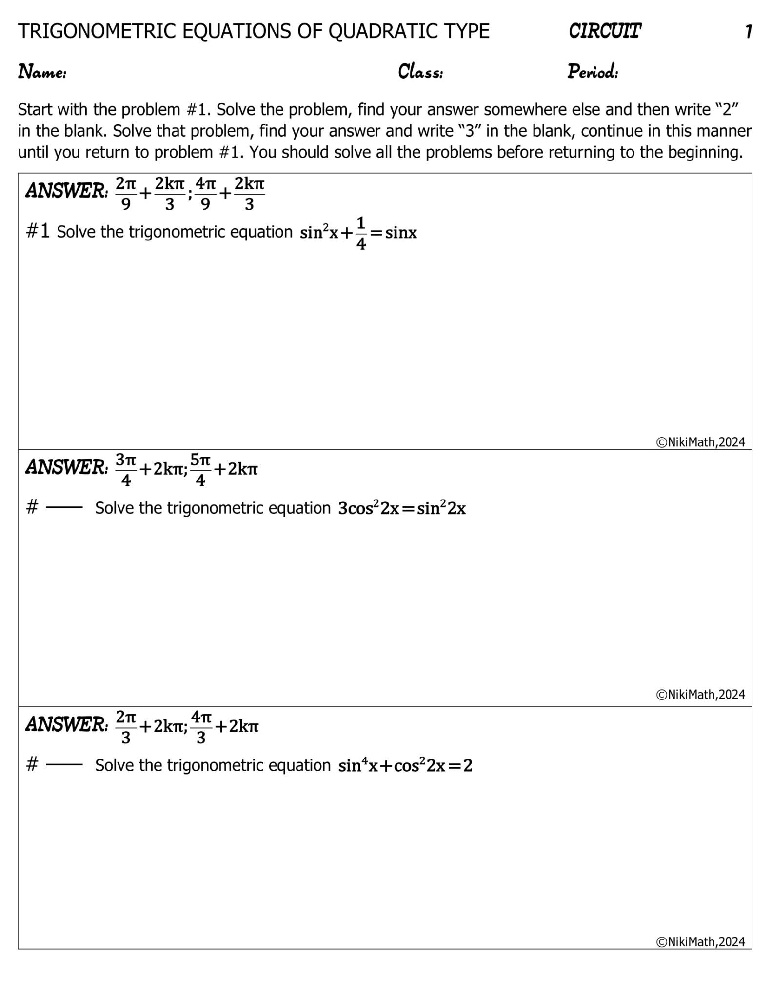 Trigonometric Equations of Quadratic Type - CIRCUIT + Typed Solutions ...