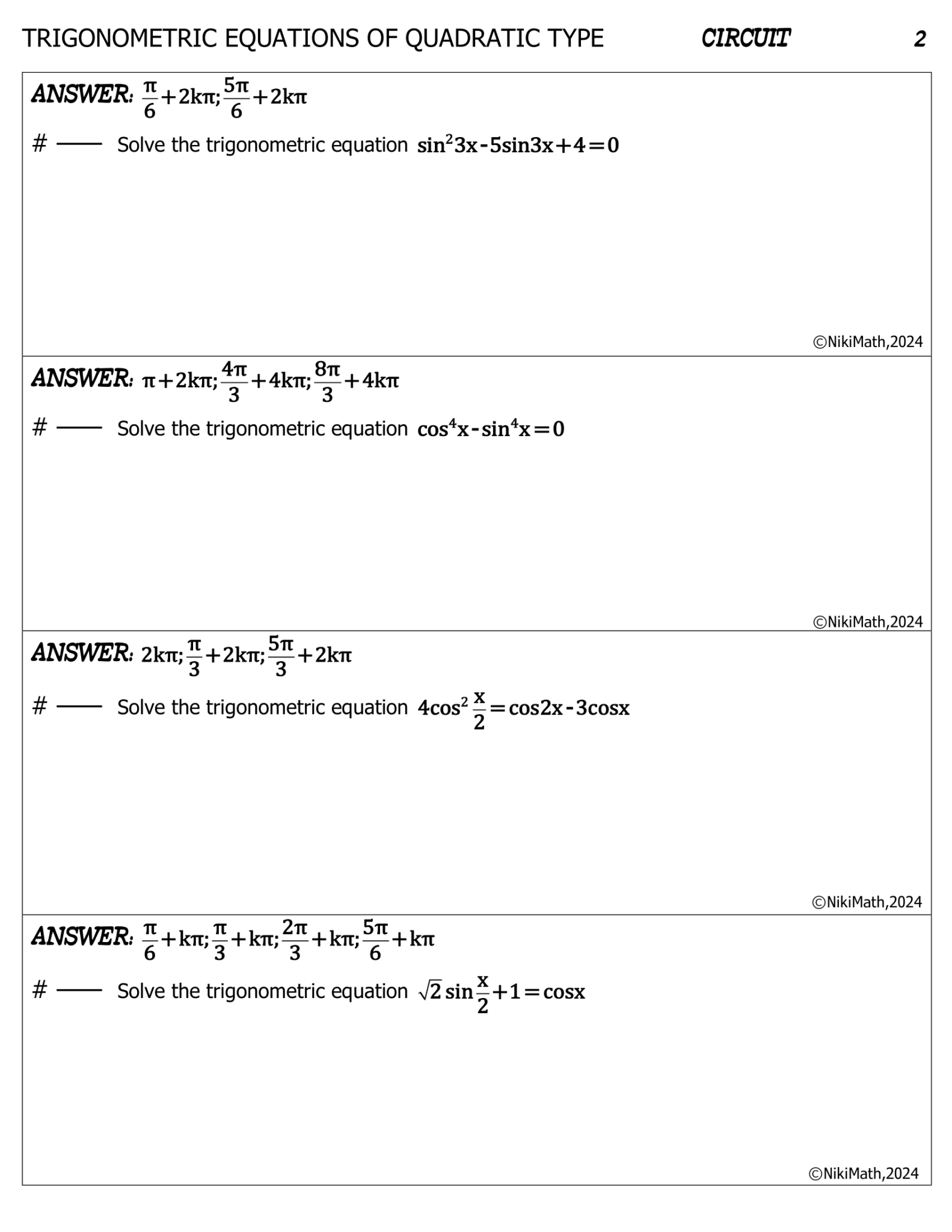 Trigonometric Equations of Quadratic Type - CIRCUIT + Typed Solutions ...
