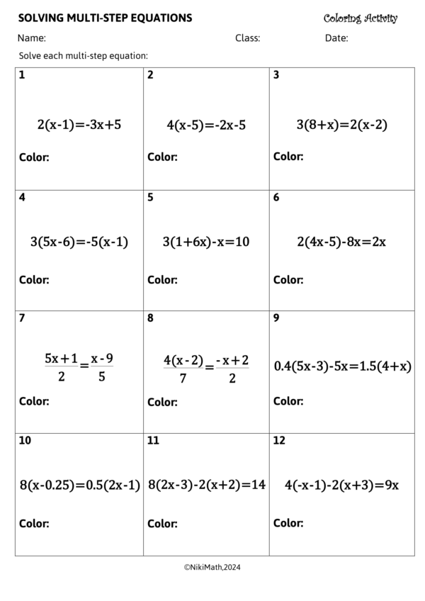 Multi-Step Equations - Coloring Activity/Color by Code - Teacher Professional Development