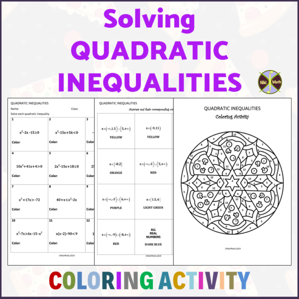 Solving Quadratic Inequalities (with one variable) - Color by Code ...