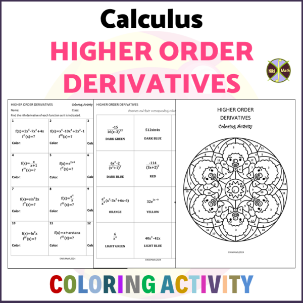 Calculus: Higher Order Derivatives - Color by Code Activity - Teacher ...