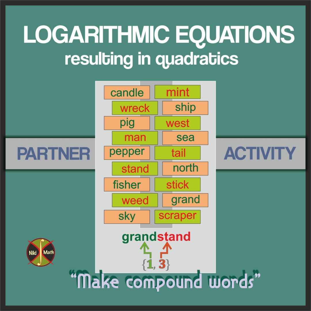Logarithmic Equations - Partner Activity "Make Compound Words ...