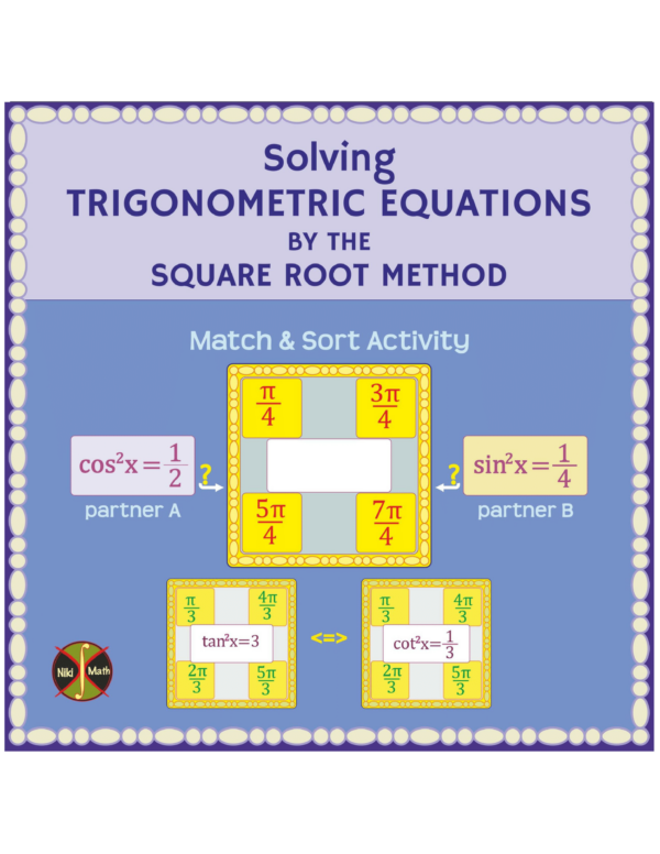 Solving Trig Equations by the Square Root Method - Partner Match & Sort ...