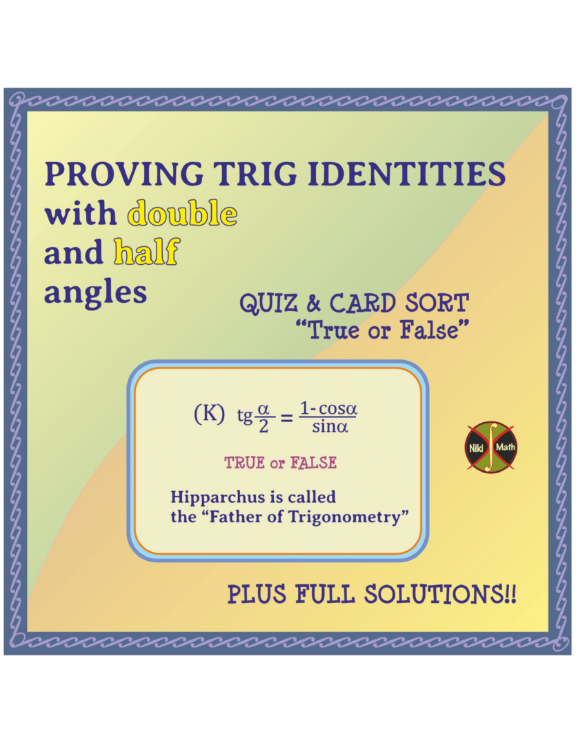 Trigonometric Identities - Card Sort "True or False"(Double-,Half-Angle ...