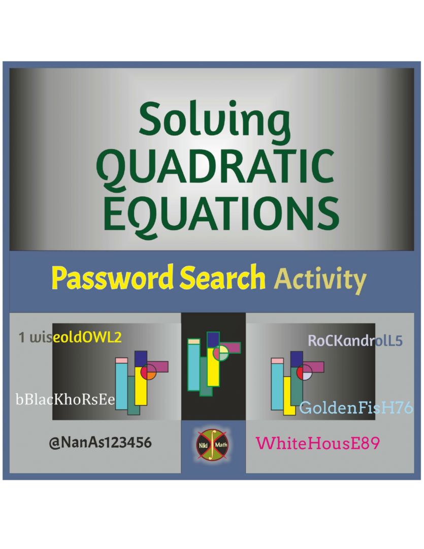 Quadratic Equations (All Methods) - "Password Search" Activity (4 ...