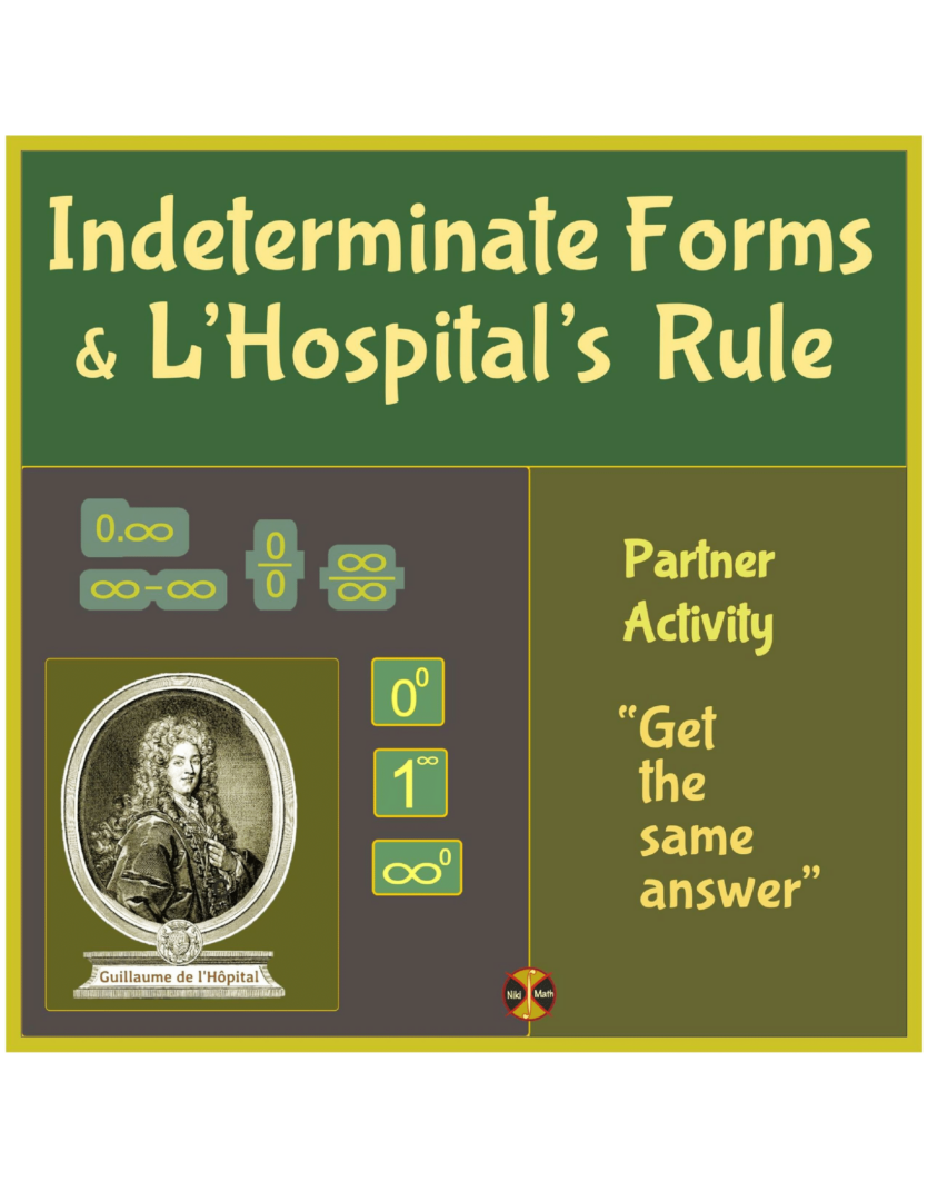 Indeterminate Forms & L'Hopital's Rule - Partner Activity (solutions ...
