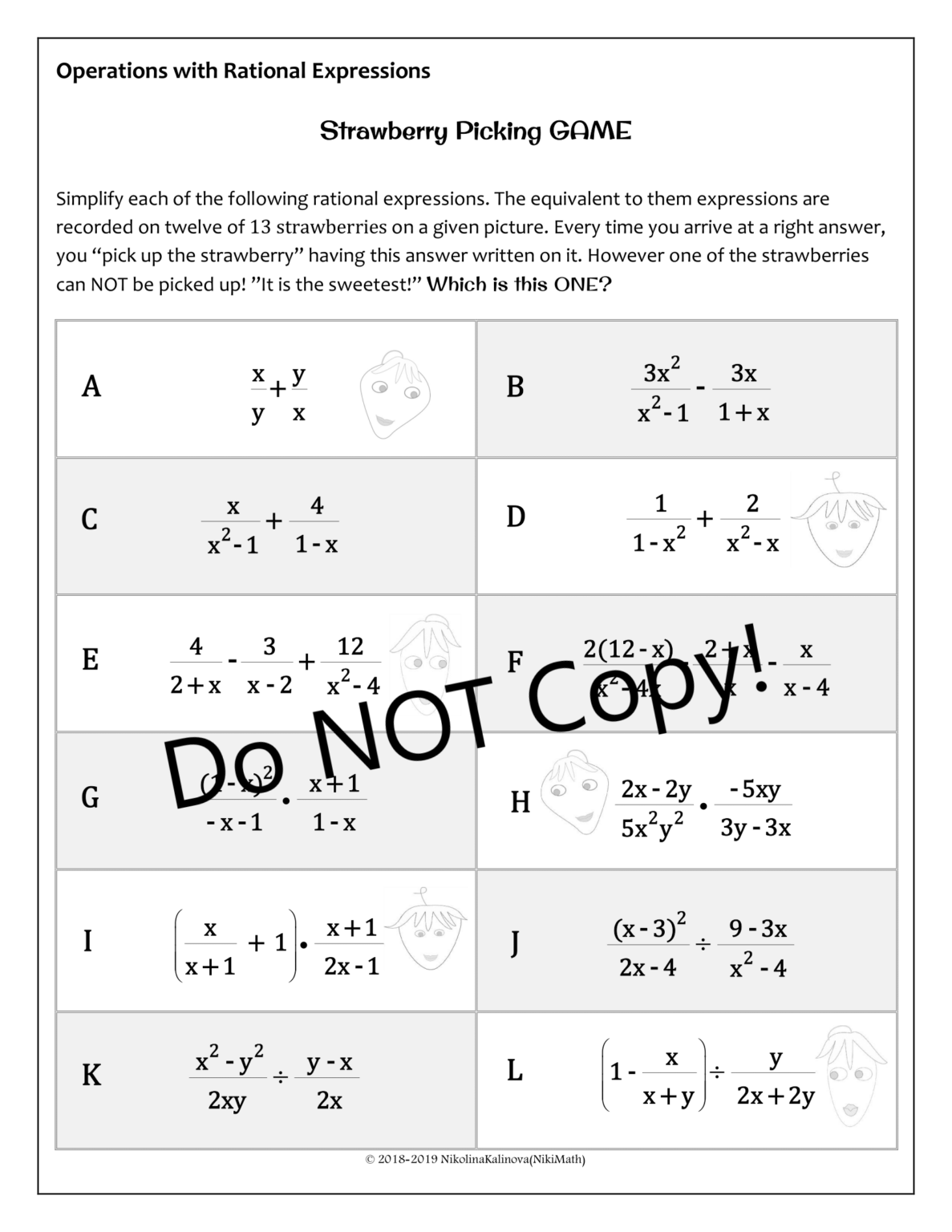 Operations with Rational Expressions - Strawberry Picking Matching Game ...