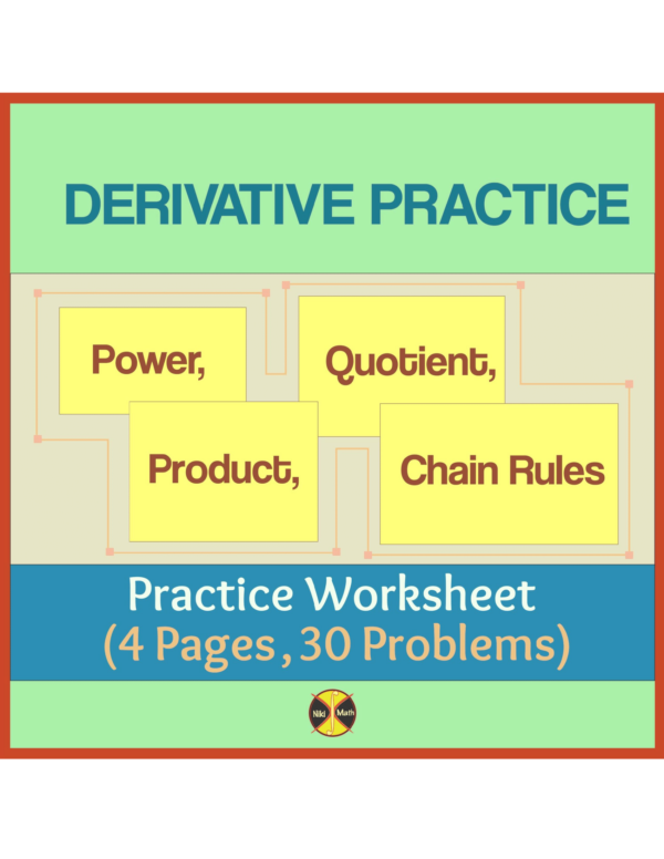Derivatives -The Power, Product, Quotient & Chain Rules - Practice WS(4 ...