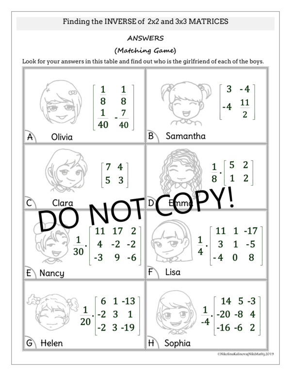 Inverse of 2x2 and 3x3 Matrices - "Who is my girlfriend?" Matching ...
