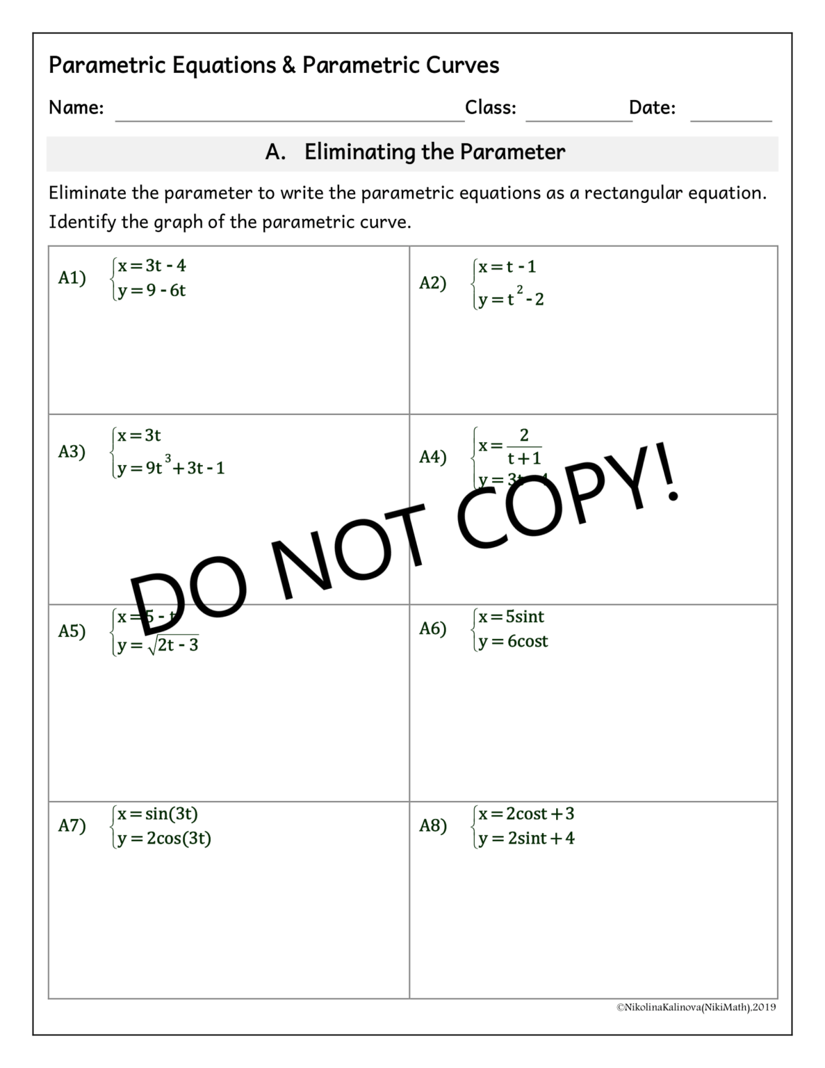 Parametric Equations And Parametric Curves Graphing 3 Ws 34 Problems Teacher Professional