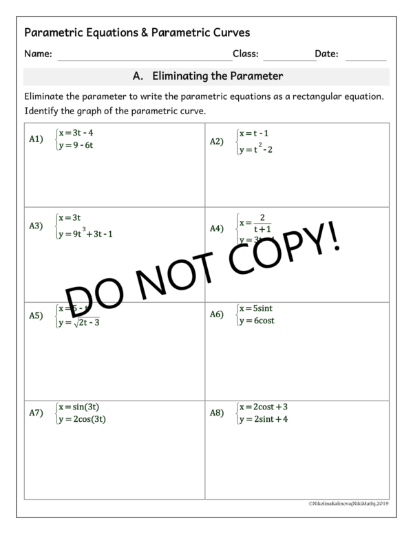 Parametric Equations & Parametric Curves (Graphing) - (3 WS, 34 ...
