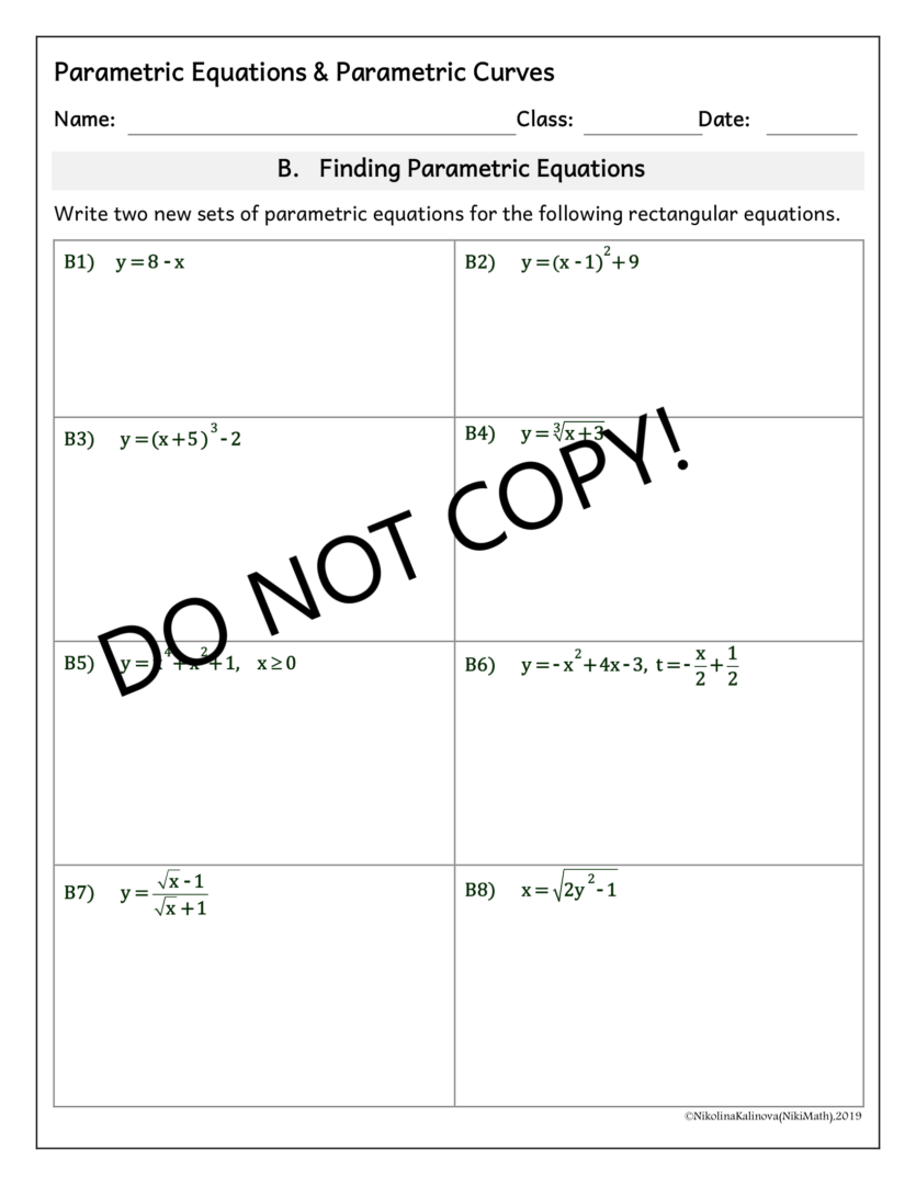Parametric Equations & Parametric Curves (Graphing) - (3 WS, 34 Problems) - Teacher Professional ...