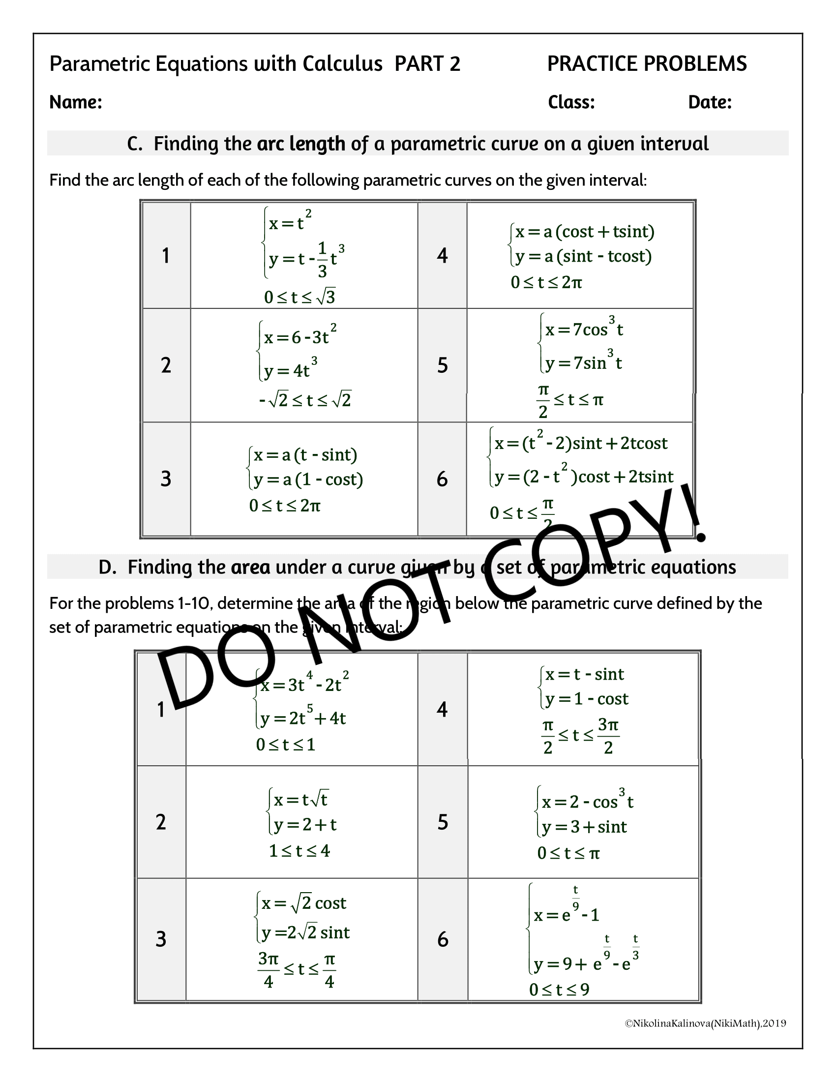 Parametric Equations with Calculus - 32 Problems Part 2 - Full Solutions - Teacher Professional ...