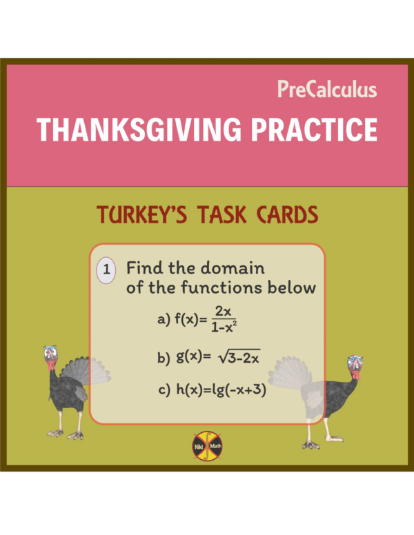 Thanksgiving PreCalculus Review Practice - Turkey's Task Cards(3 prob ...