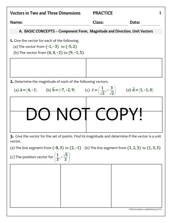 Vectors in 2 & 3 D (Basic Concepts & Vector Arithmetic) - Practice (+ Solutions) - Teacher ...