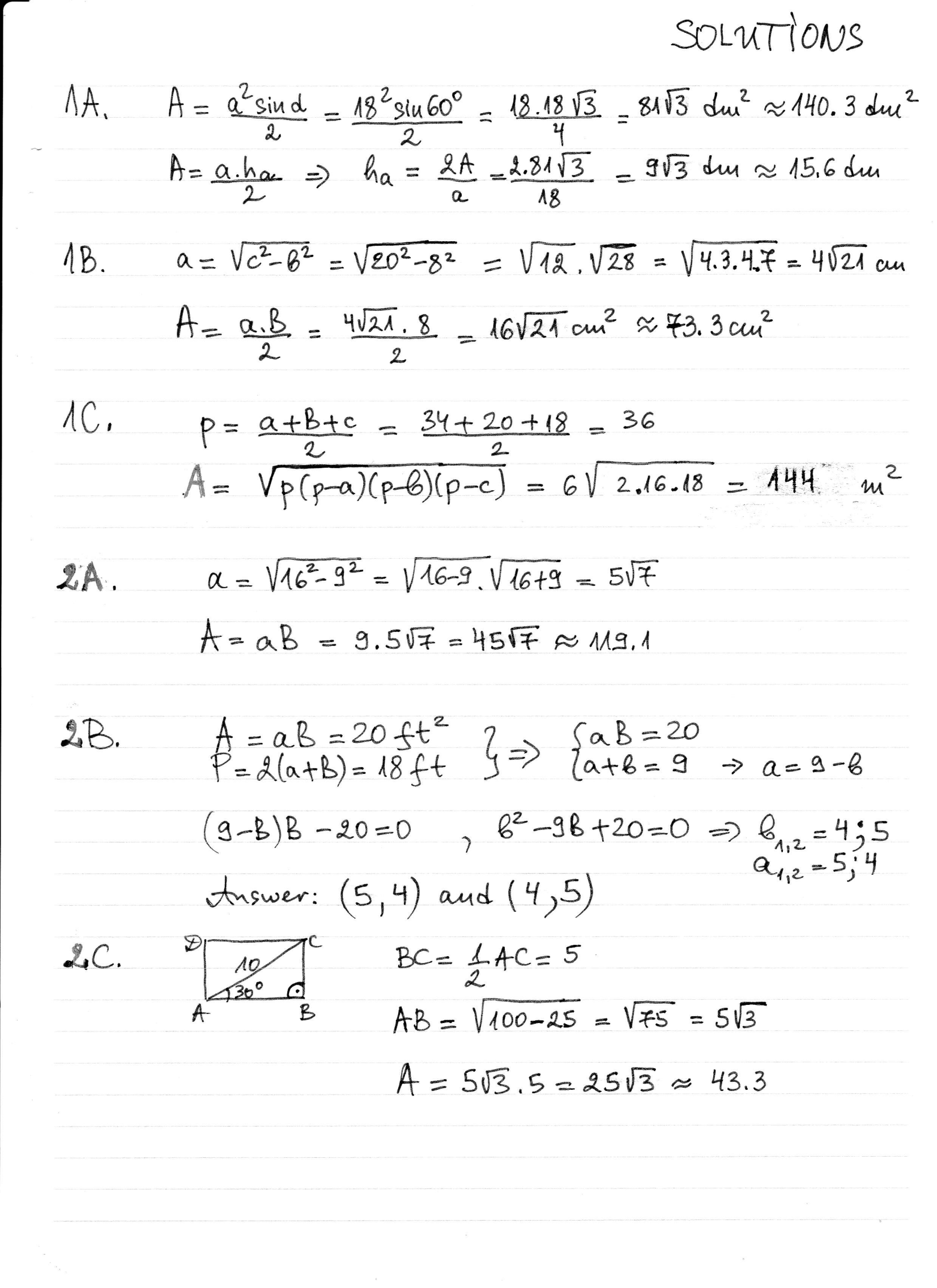 Area of Plane Figures (using Trigonometry & Pythagorean Theorem) - 18 ...