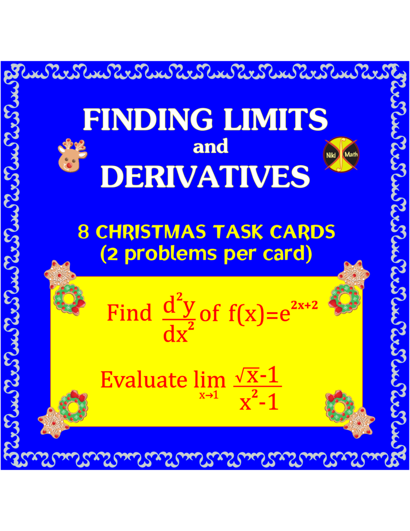 Finding Limits and Derivatives - Christmas Themed Cards (16 problems ...