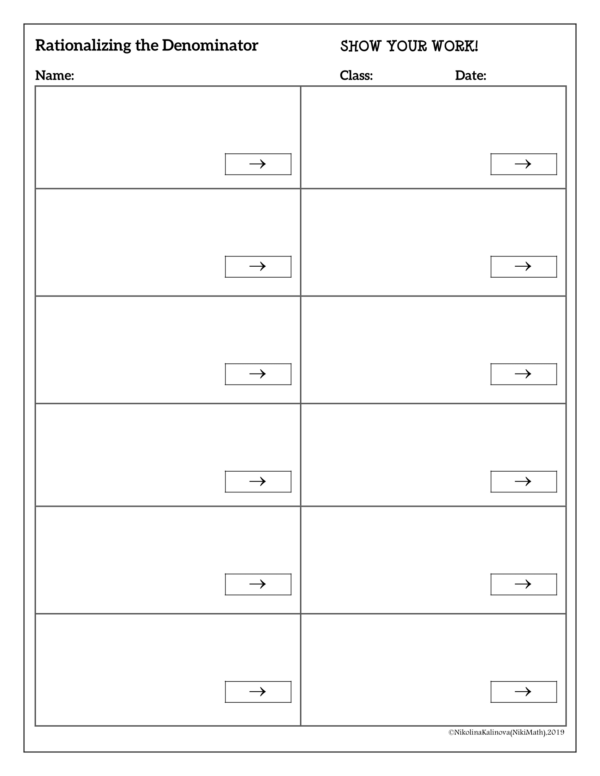 Rationalizing the Denominator - Matching Activity (18 examples ...