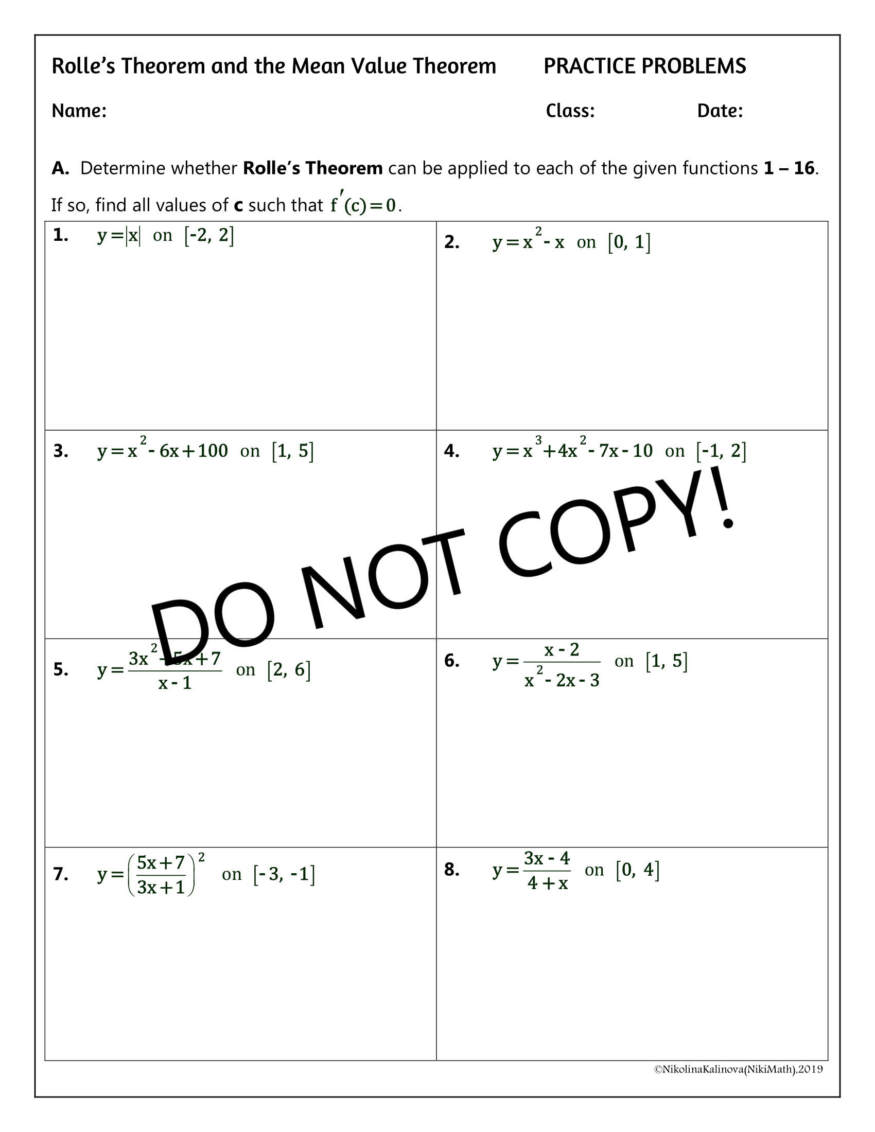 Rolle's Theorem & The Mean Value Theorem - 30 practice problems ...