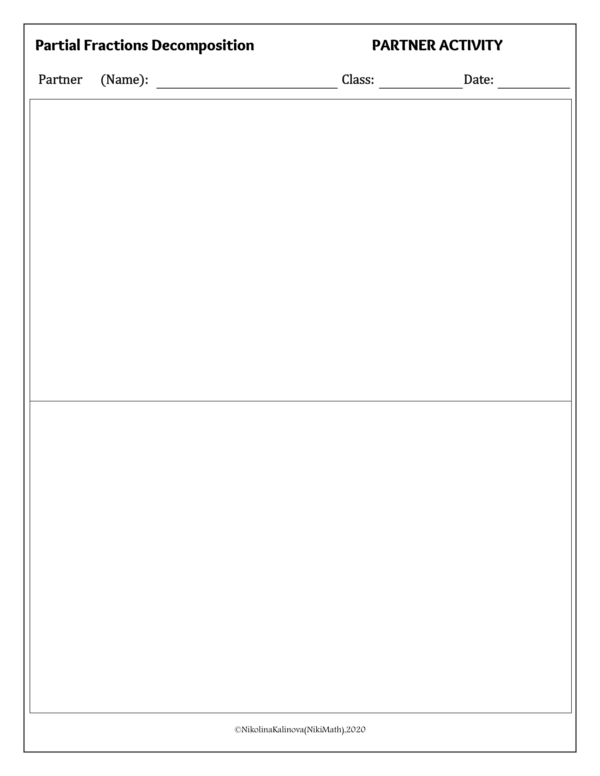 Partial Fractions Decomposition- Partner Activity(16 problems ...