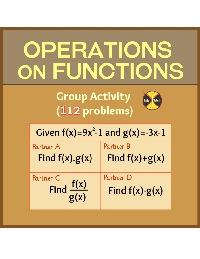 Operations on Functions- Group Activity 4 members/Independent Practice ...