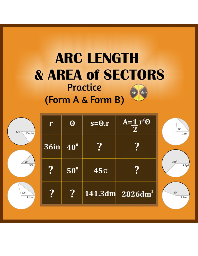 Arc Length and Area of a Sector - Practice A & B - Teacher Professional ...