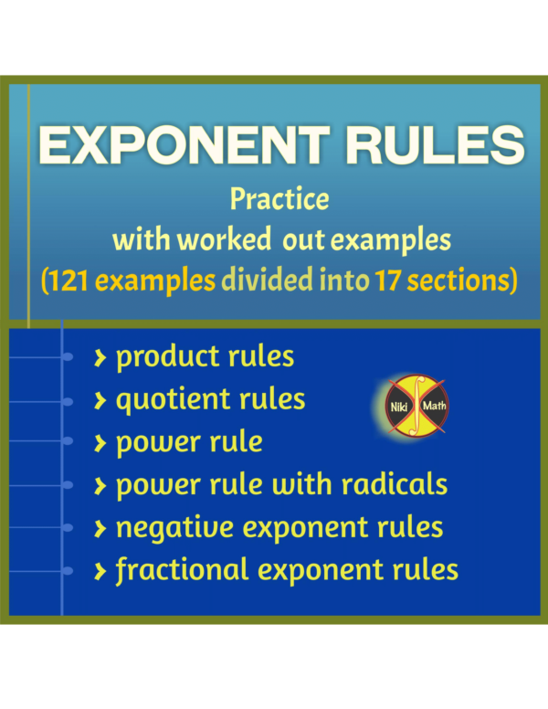 Laws of Exponents/Exponent Rules - Practice - 121 examples into 17 sections - Teacher ...