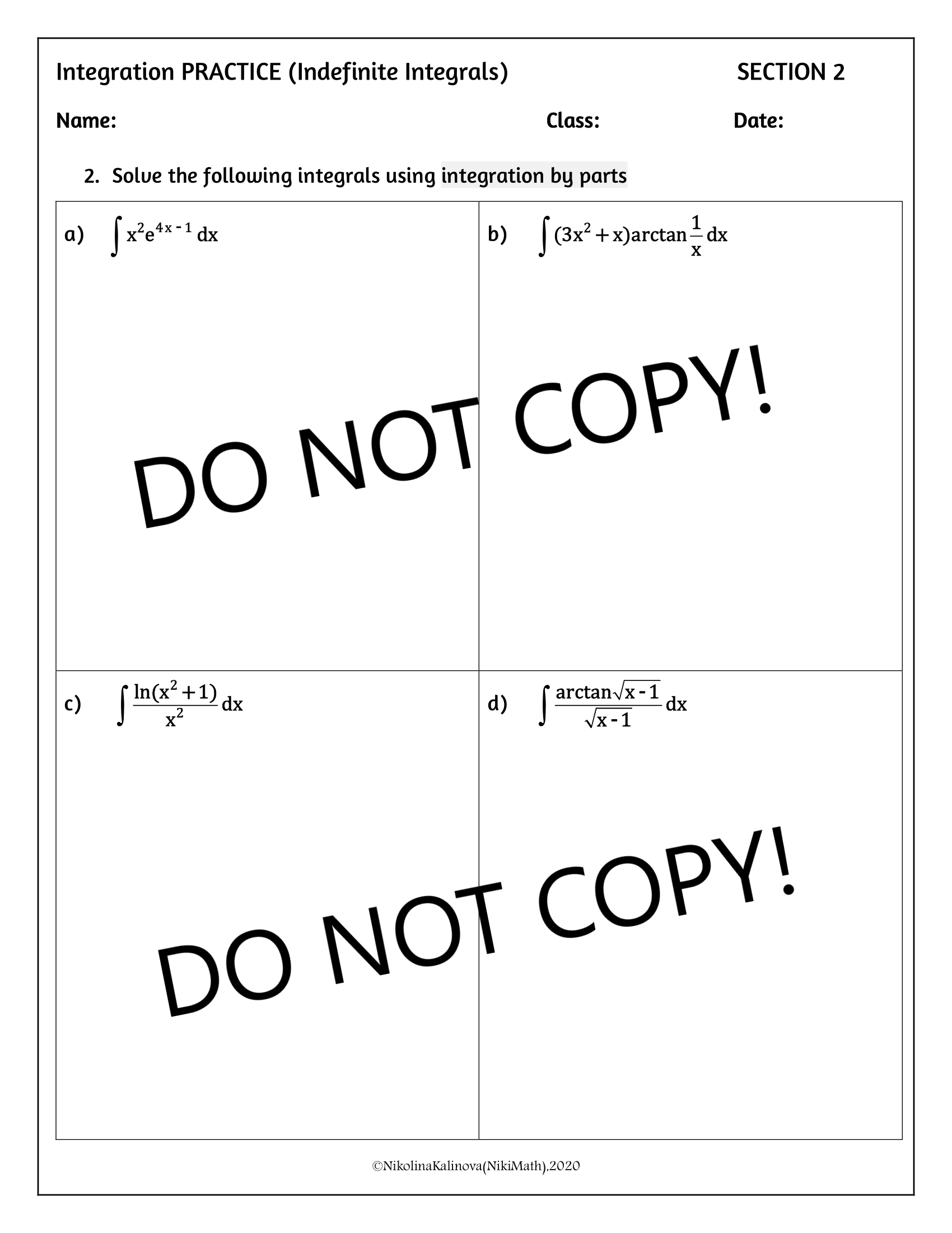 Integration Practice/REVIEW/Assessment/HW-16 challenging problems ...