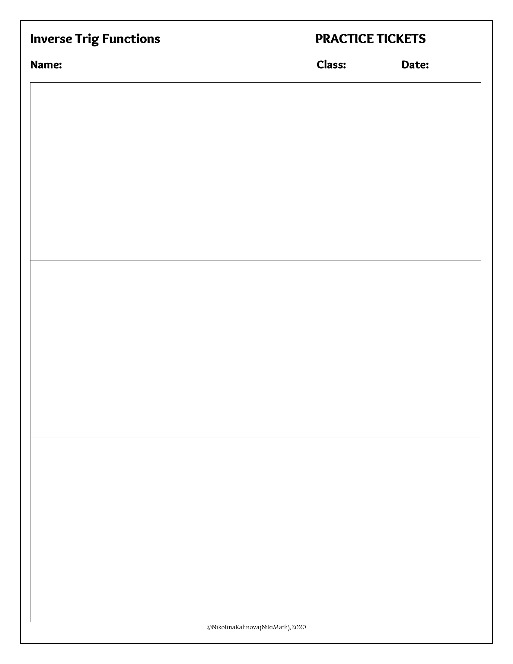 Inverse Trig Functions (Exact Value & Composite Functions) - Practice Tickets - Teacher ...