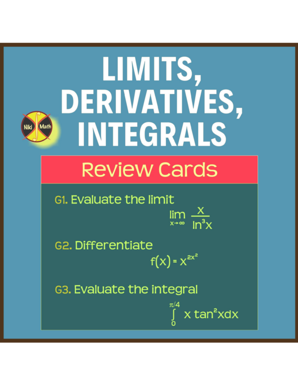 Calculus Review - Limits, Derivatives, Integrals - Review Cards ...