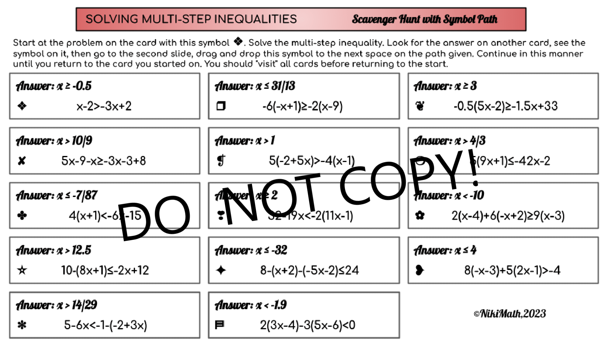 Multi-Step Inequalities - Digital Scavenger Hunt with Symbol Path ...