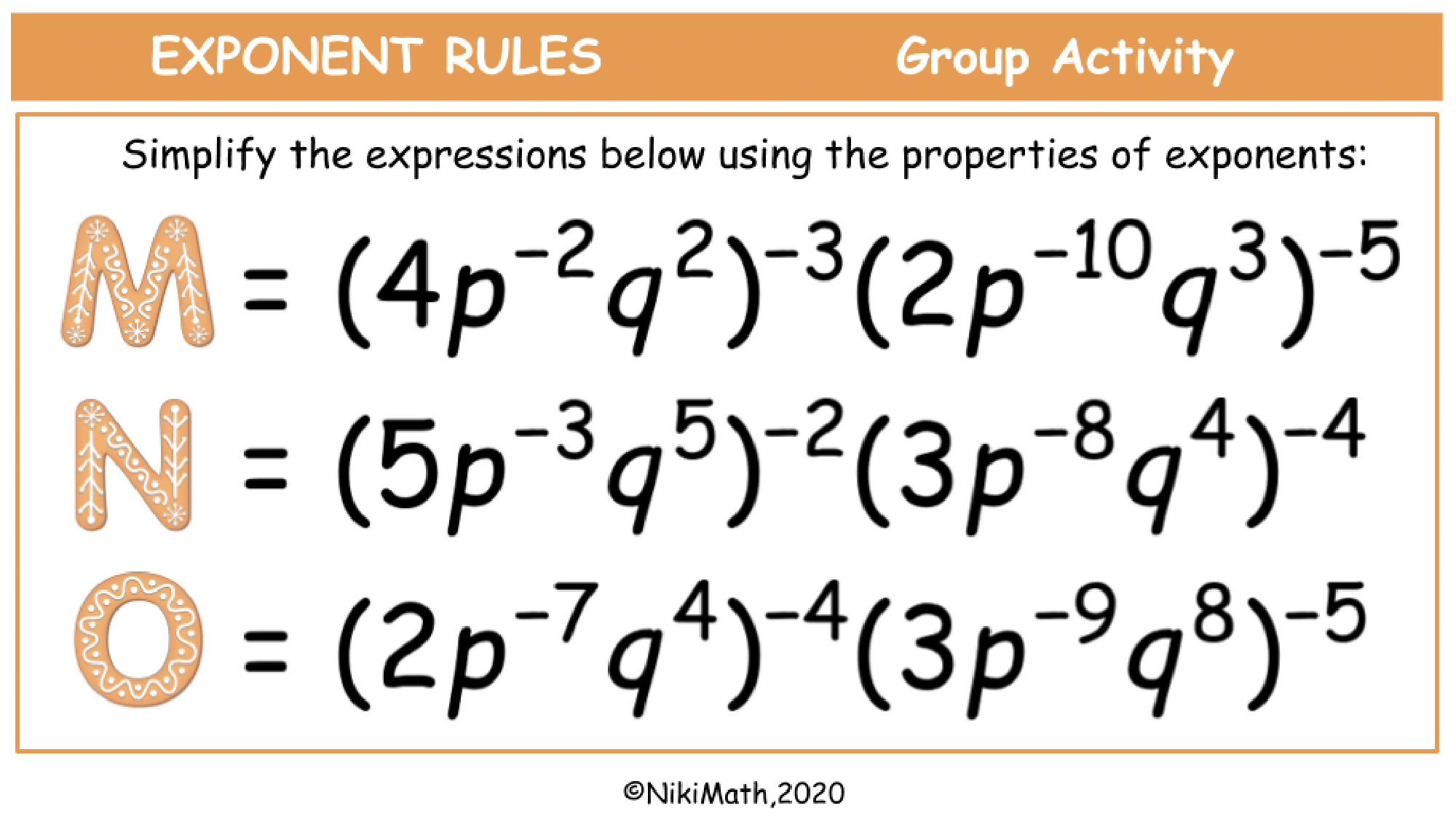 Exponent Rules (Positive & Negative) - Classwork/Christmas Group ...