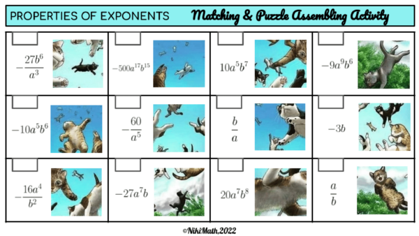 Properties of Exponents - Matching & PUZZLE Assembling Activity ...
