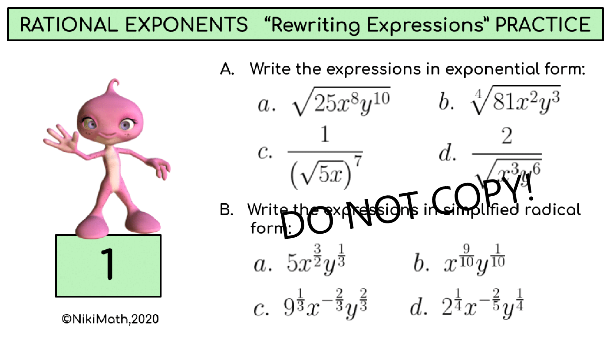Rational Exponents - "Rewriting Expressions" Practice 32 challenging ...