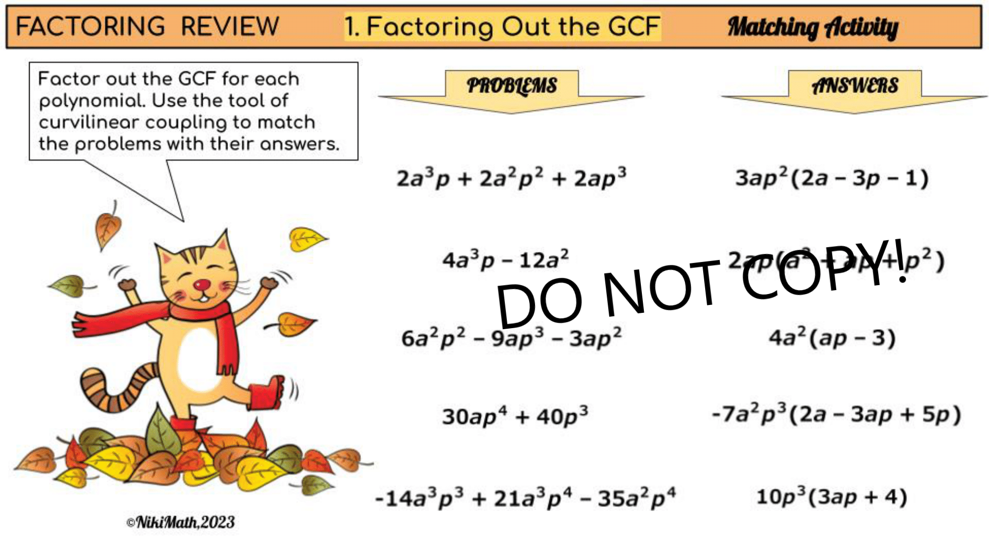 Factoring Review - Digital Matching Activity (36 problems) - Teacher ...