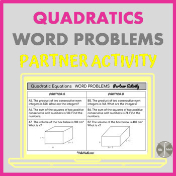 Quadratic Formula Word Problems Worksheets Quadratic Equations Story