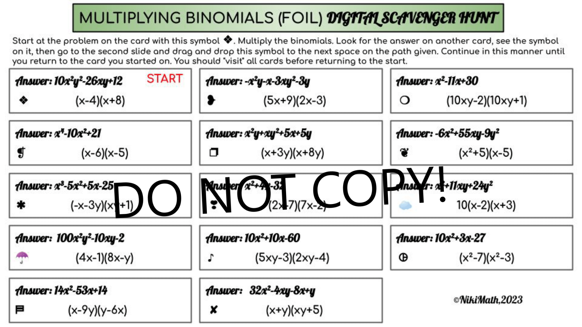 Multiplying Binomials (FOIL Method) - Digital Scavenger Hunt with a ...