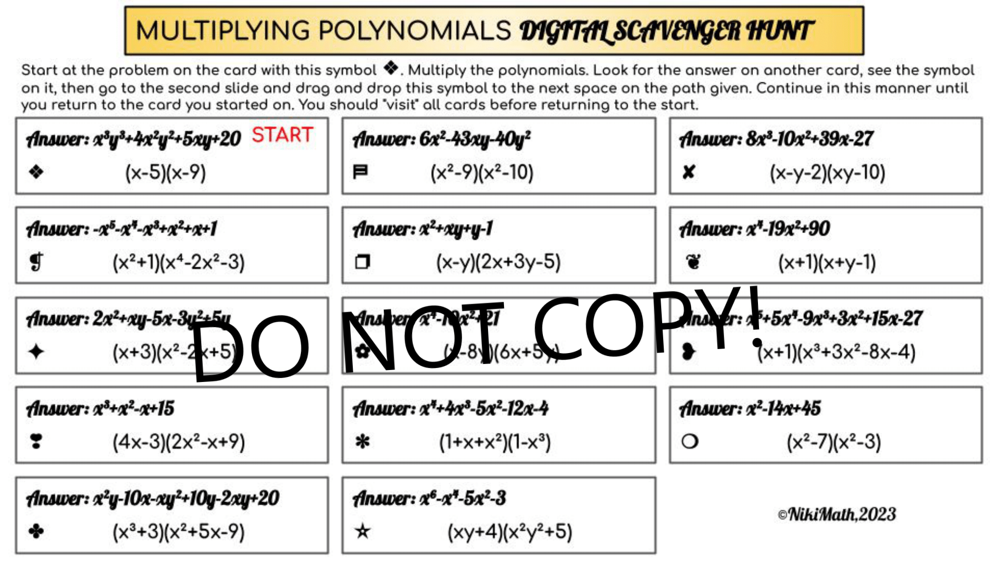 Multiplying Polynomials - Digital Scavenger Hunt with a Symbol Path ...