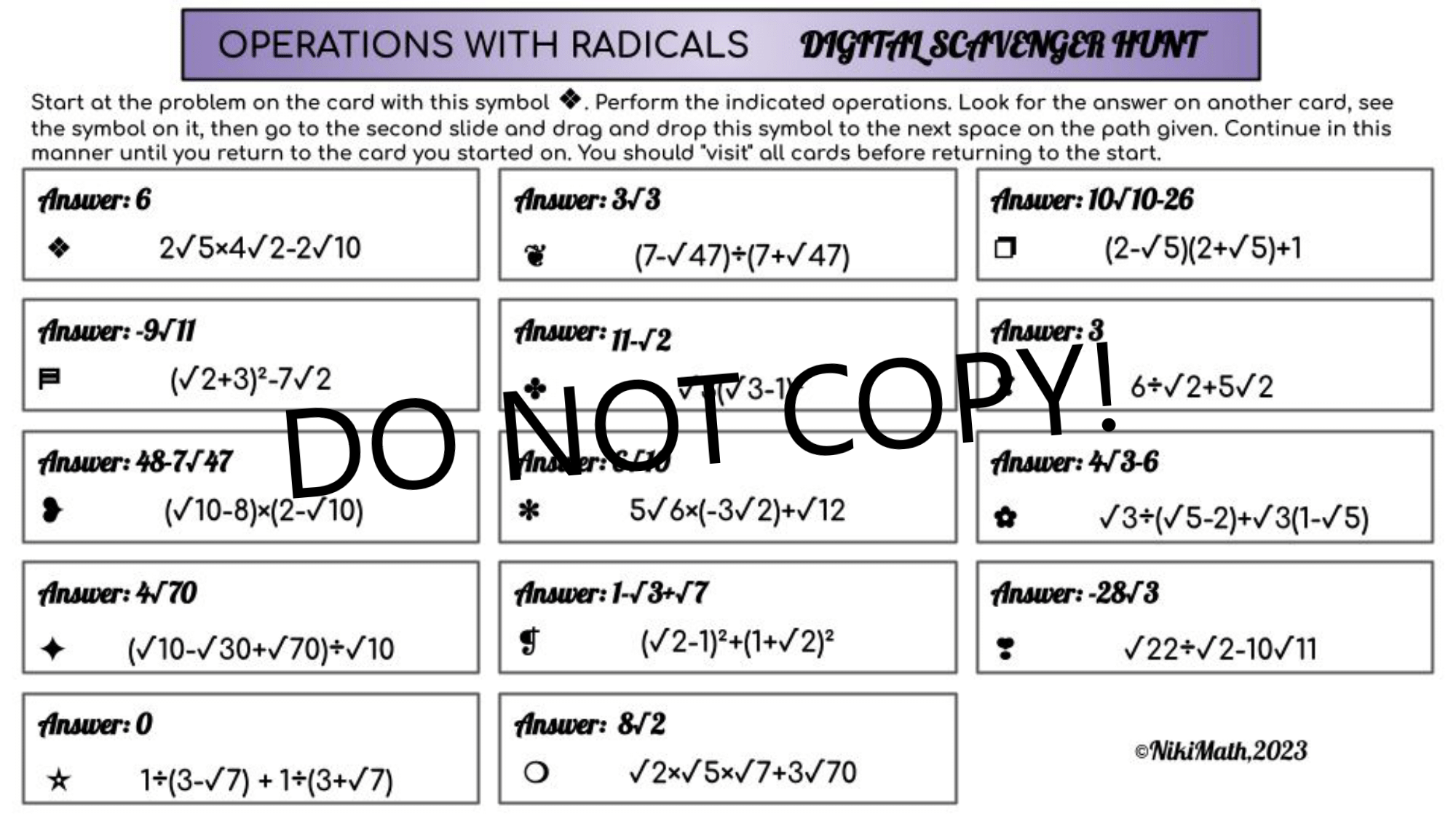 Operations with Radicals - Digital Scavenger Hunt with a Symbol Path ...