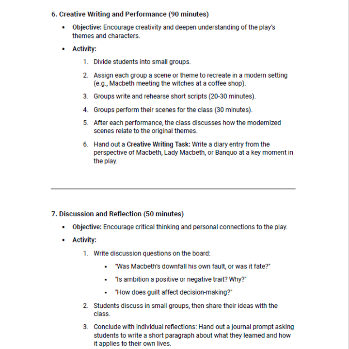 Lesson Plan on Macbeth - Teacher Professional Development