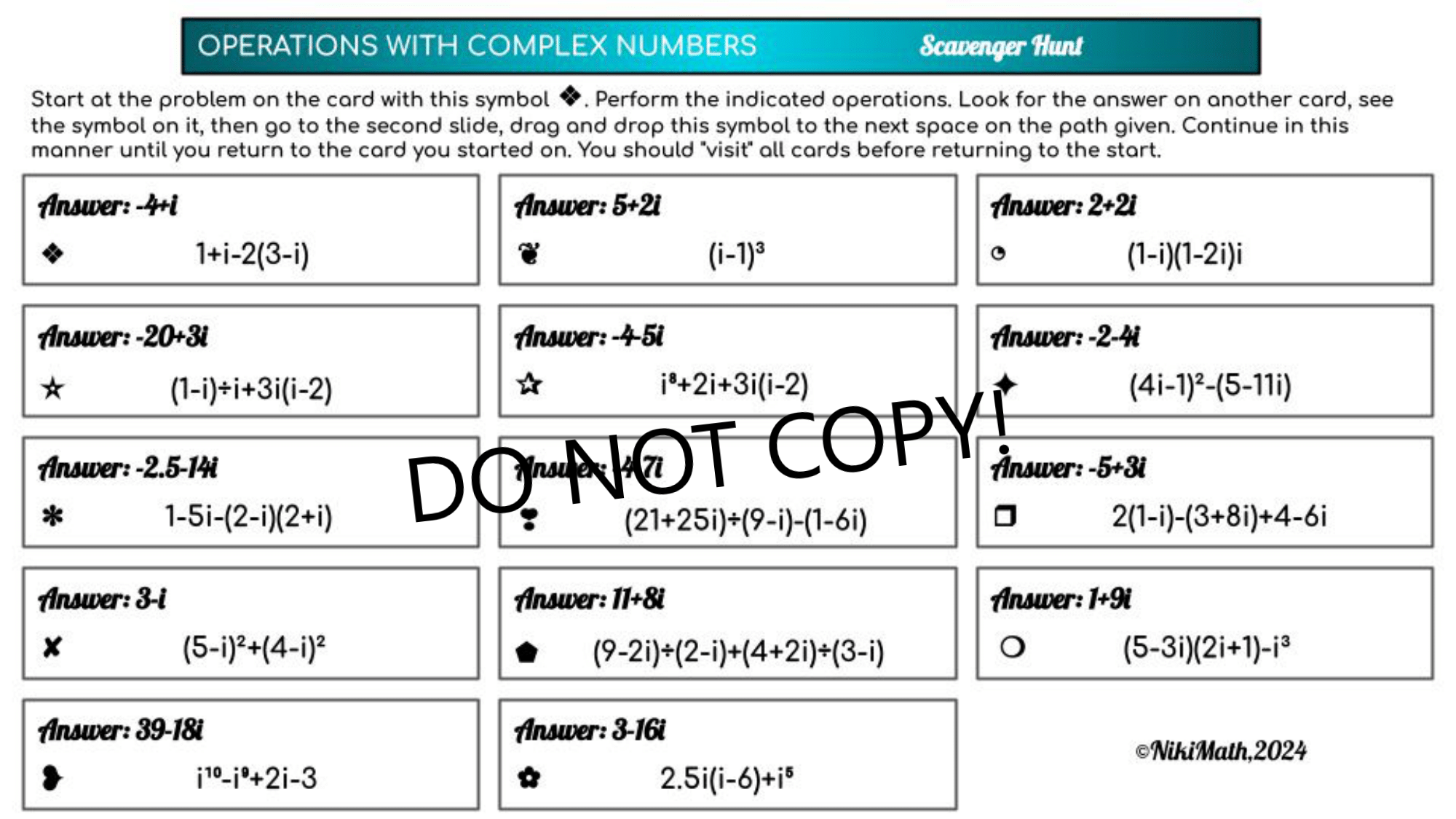 Operations with Complex Numbers - Digital Scavenger Hunt - Teacher ...