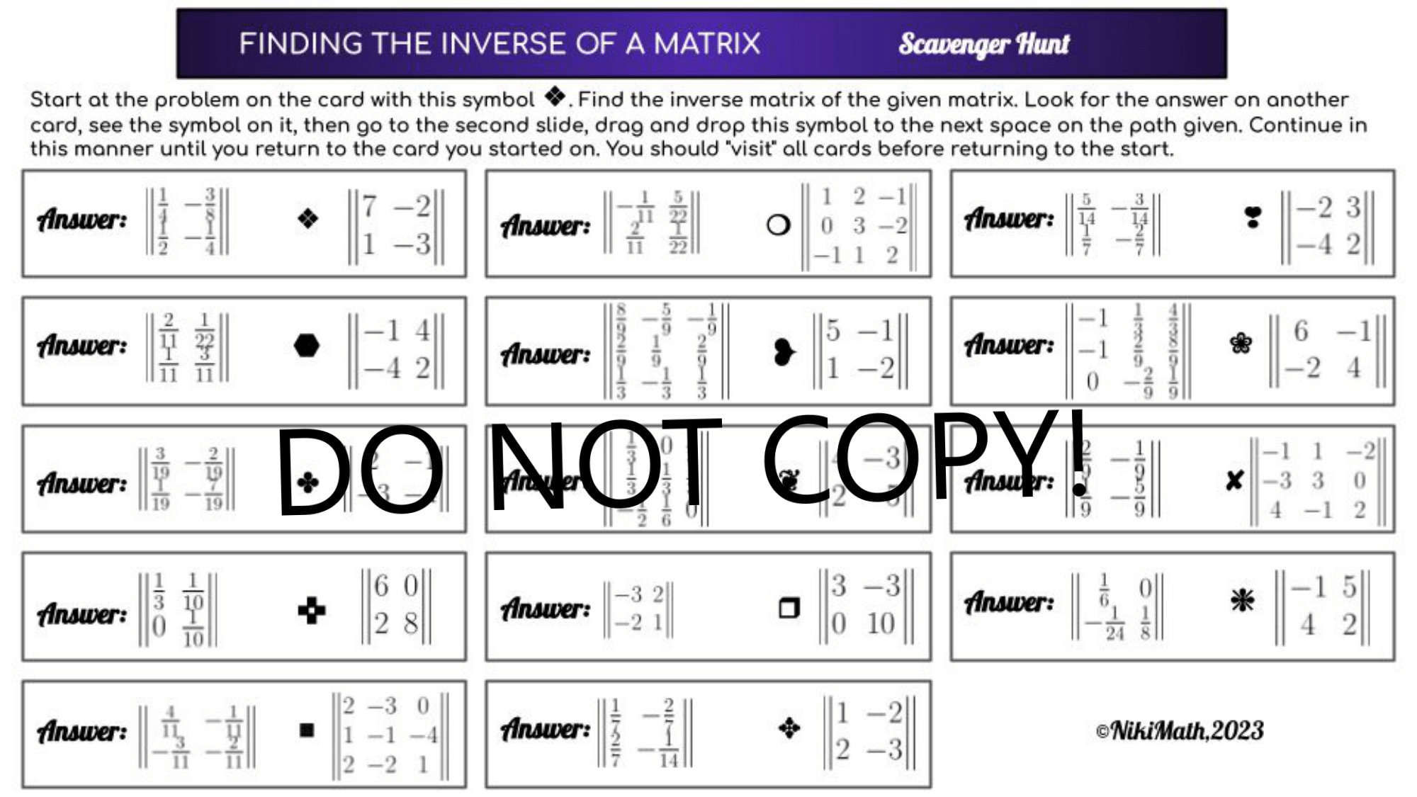 Inverse Matrices - Digital Scavenger Hunt with Symbol Path - Teacher ...