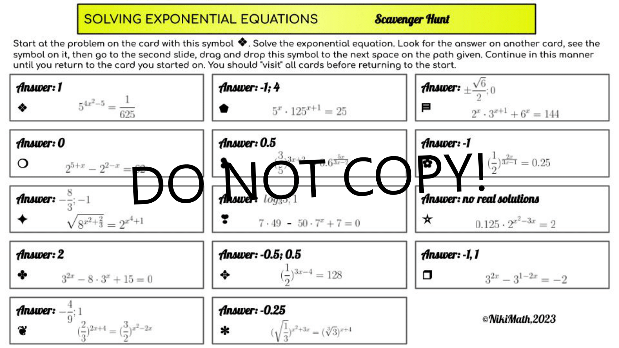 Exponential Equations - Digital Scavenger Hunt with Symbol Path ...
