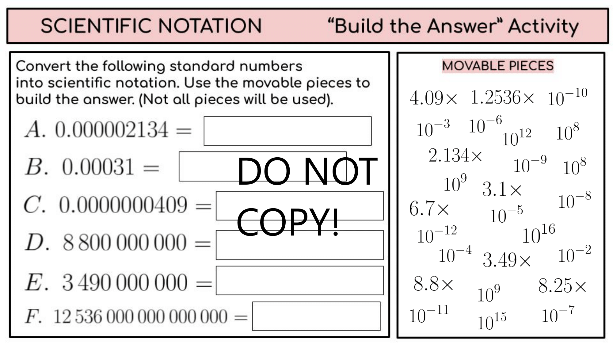 Scientific Notation - Drag & Drop Activity "Build the Answer" - Teacher ...